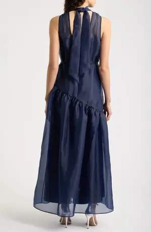 Julia Jordan Tie Neck Organza Overlay Gown