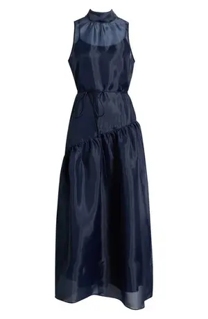 Julia Jordan Tie Neck Organza Overlay Gown