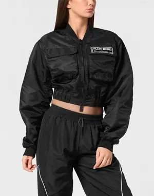 PLEIN SPORT Cropped Bomber Jacket With Cargo Pockets - Black
