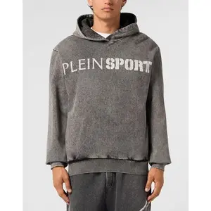 PLEIN SPORT Washed Hoodie With Crackle Scratch Detail - Black