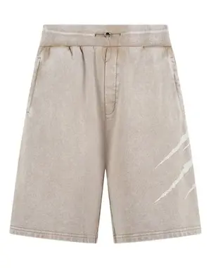 PLEIN SPORT Washed Cotton Crackle Scratch Jogging Shorts - Beige