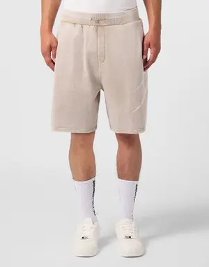 PLEIN SPORT Washed Cotton Crackle Scratch Jogging Shorts - Beige