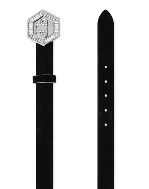 Philipp Plein Saffiano Leather Belt With Hexagonal Jewel Buckle - Black