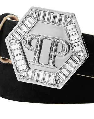 Philipp Plein Saffiano Leather Belt With Hexagonal Jewel Buckle
