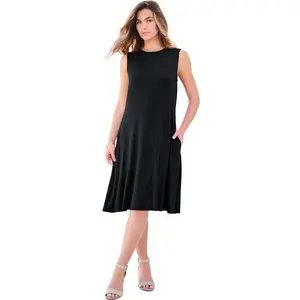 Roaman's Stretch Knit Two Pocket Swing Tank Dress - Black