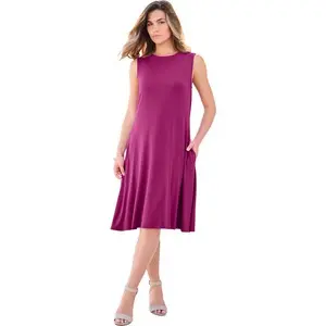 Roaman's Stretch Knit Two Pocket Swing Tank Dress - Raspberry
