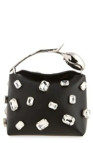 Erdem Mini Bloom Crystal Embellished Leather Handbag - Black