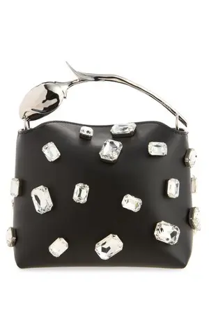 Erdem Mini Bloom Crystal Embellished Leather Handbag