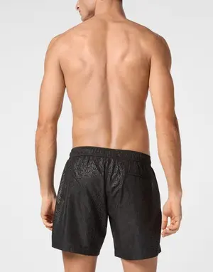 Philipp Plein Metallic Logo Patch Beachwear Short Trousers