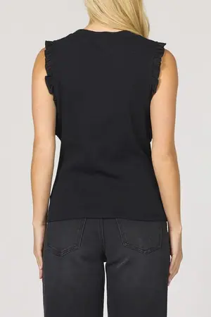 DEAR JOHN Bridget Rib Tank With Leather Ruffle Trim