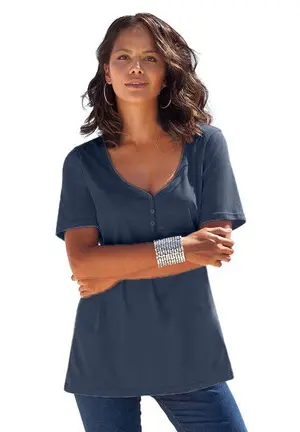 Roaman's Ultimate Short Sleeve Sweetheart Tee - Navy