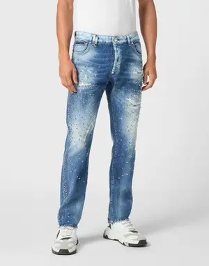 Philipp Plein Studded Straight Cut Denim Trousers - Thunderblue