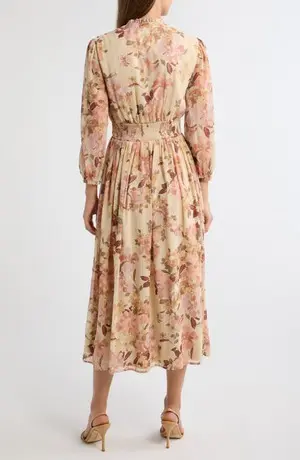 Anne Klein Floral Metallic Stripe Midi Dress