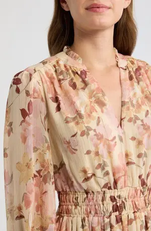 Anne Klein Floral Metallic Stripe Midi Dress