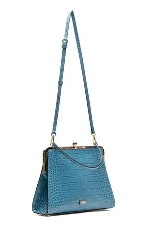 FRANCES VALENTINE Jackie Croc Embossed Leather Frame Bag - Blue