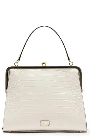 FRANCES VALENTINE Jackie Croc Embossed Leather Frame Bag Oyster