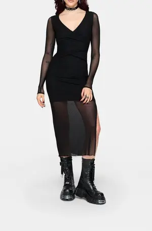 DISTURBIA Zillah Ruched Wrap Mesh Midi Dress