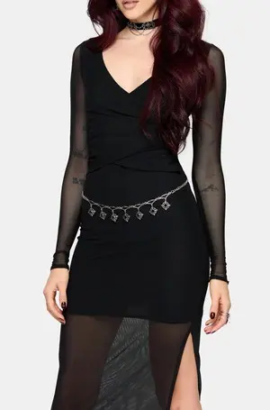 DISTURBIA Zillah Ruched Wrap Mesh Midi Dress