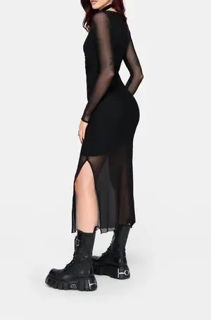 DISTURBIA Zillah Ruched Wrap Mesh Midi Dress