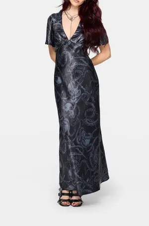 DISTURBIA Ophion Print Satin Maxi Dress