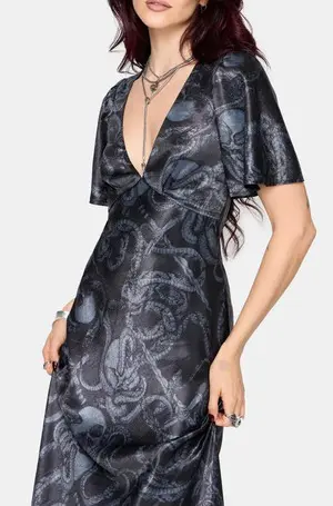 DISTURBIA Ophion Print Satin Maxi Dress