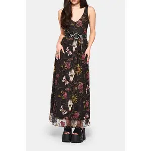 DISTURBIA Embroidered Mesh Maxi Dress - Black