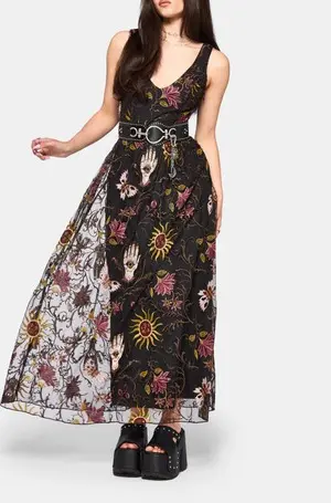 DISTURBIA Embroidered Mesh Maxi Dress