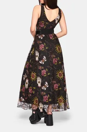 DISTURBIA Embroidered Mesh Maxi Dress