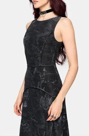 DISTURBIA Kosmara Map Print Mesh Maxi Dress
