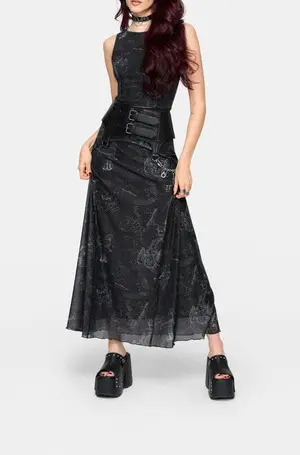 DISTURBIA Kosmara Map Print Mesh Maxi Dress