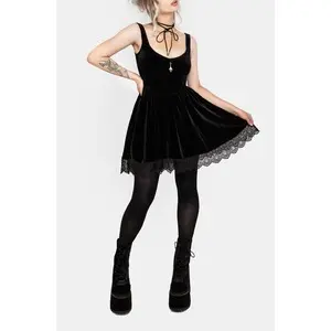 DISTURBIA Orbweb Lace Hem Velour Mini Dress
