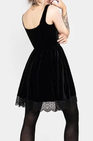 DISTURBIA Orbweb Lace Hem Velour Mini Dress