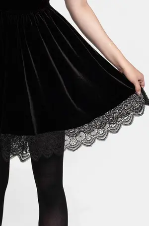 DISTURBIA Orbweb Lace Hem Velour Mini Dress