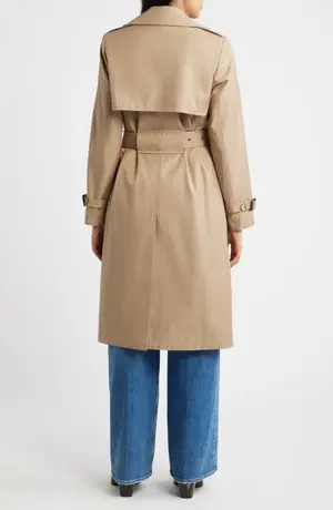 Sam Edelman Double Breasted Trench Coat With Faux Suede Detailing - Sand