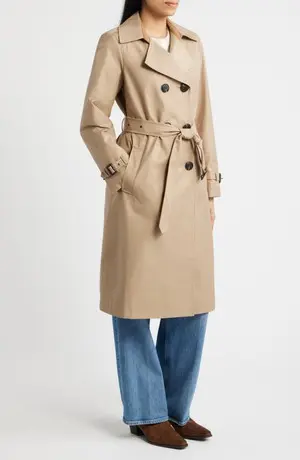 Sam Edelman Double Breasted Trench Coat With Faux Suede Detailing - Sand