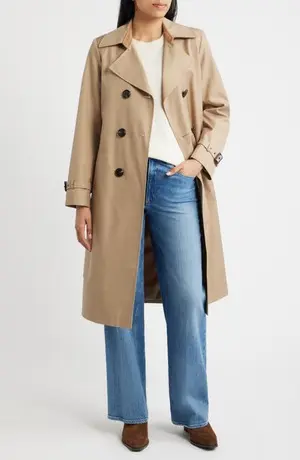 Sam Edelman Double Breasted Trench Coat With Faux Suede Detailing - Sand