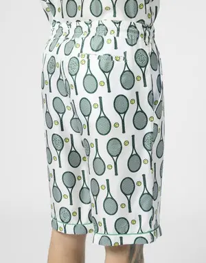 Philipp Plein Silk Tennis Print Drawstring Shorts