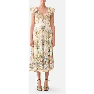 Camilla V-neck Frill Midi Dress