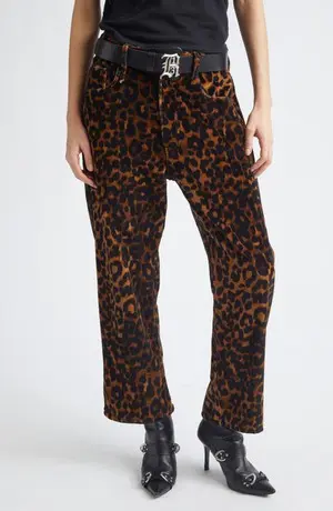R13 Leopard Print Cotton Velveteen "x-boyfriend" Pants