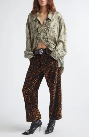 R13 Leopard Print Cotton Velveteen "x-boyfriend" Pants