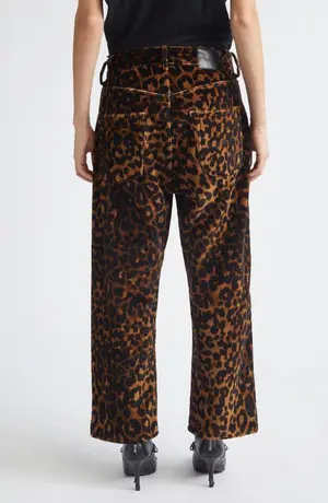 R13 Leopard Print Cotton Velveteen "x-boyfriend" Pants