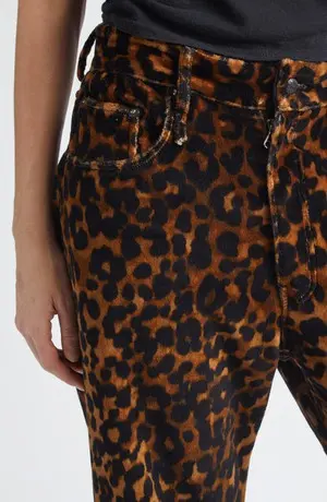 R13 Leopard Print Cotton Velveteen "x-boyfriend" Pants