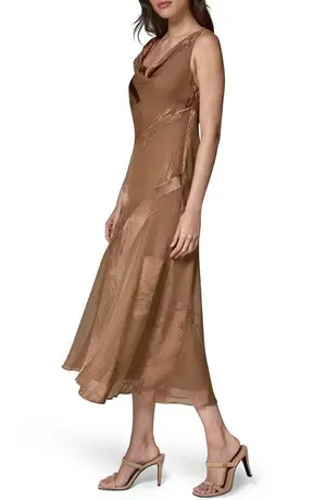Donna Karan New York Satin Burnout Cowl Neck Cocktail Dress