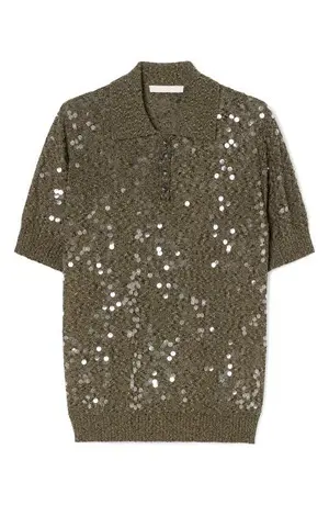 Marina Rinaldi Panno Sequin Knit Polo - Kaki