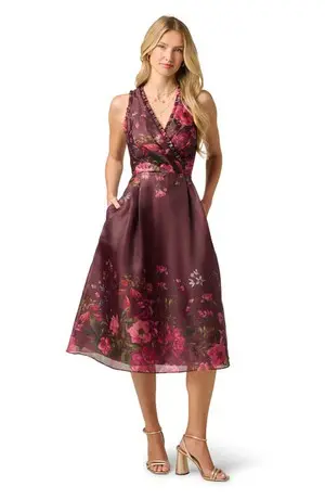 Adrianna Papell Floral Organza Midi Dress