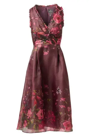 Adrianna Papell Floral Organza Midi Dress