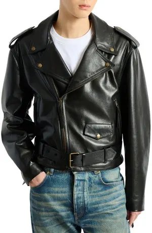 Balmain Textured Leather Biker Jacket