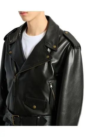 Balmain Textured Leather Biker Jacket