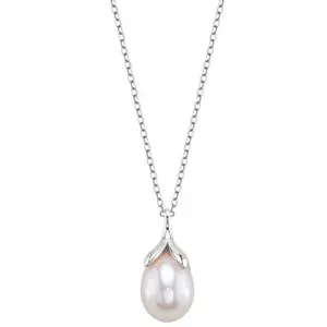 The Pearl Source 10-11mm Freshwater Pearl Olive Drop Pendant - Sterling Silver