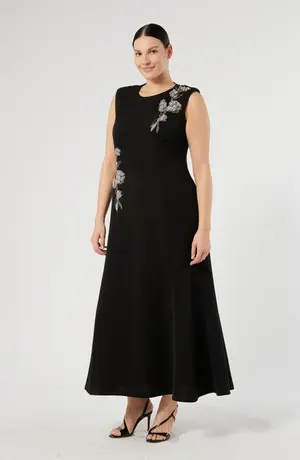 Marina Rinaldi Refeluca Beaded Jewel Neck Dress